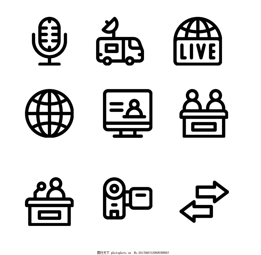 线性手绘新闻传播图标图片_图标元素_设计元素-图行天下素材网