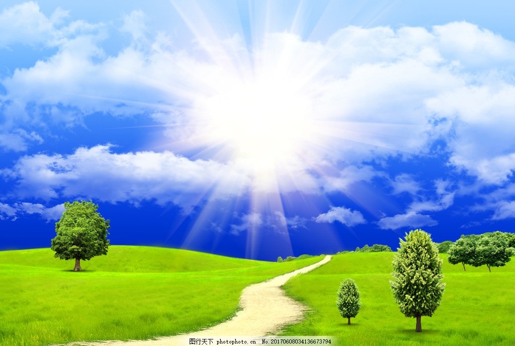 蓝天白云草地图片_蓝天白云_自然风景-图行天下素材网